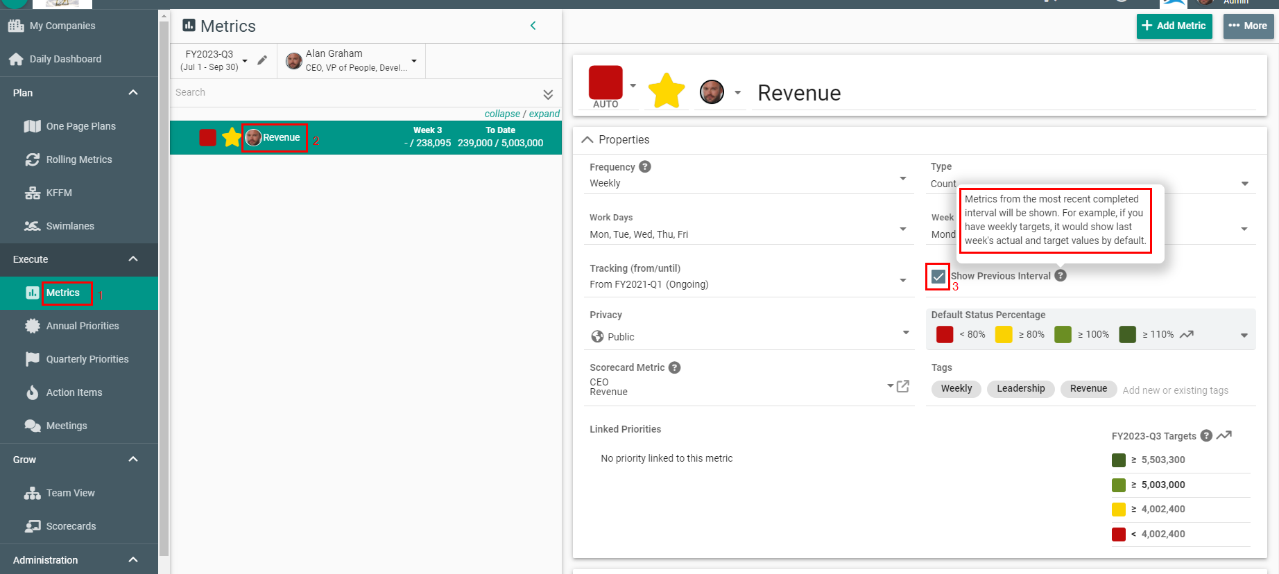 How Do I Display Metrics For The Previous Day Week Or Month
