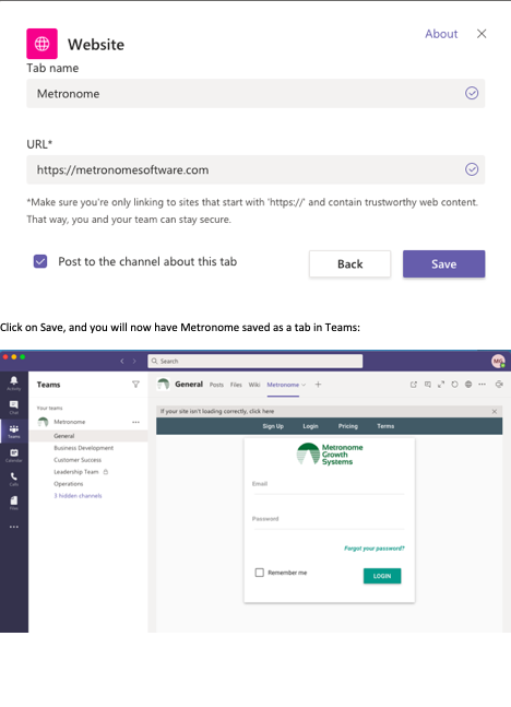 Adding Metronome Software as a Tab in Teams