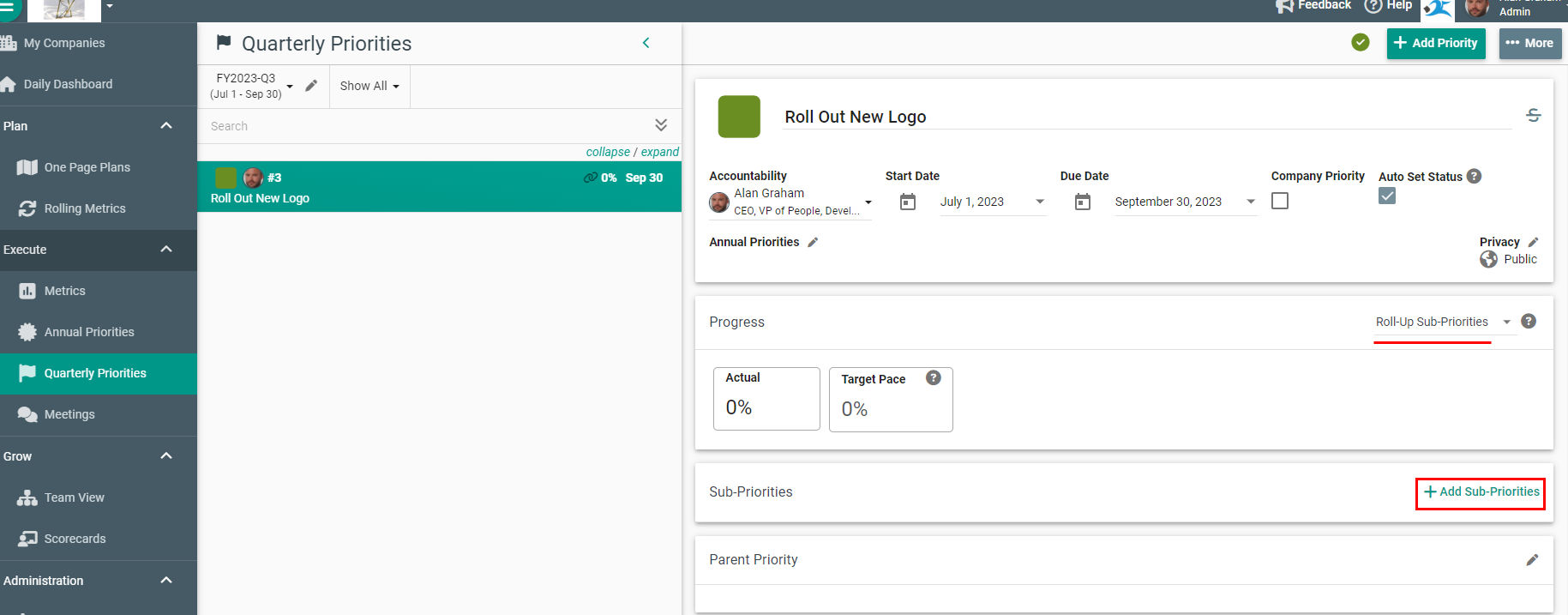 How do I create a Quarterly Priority?