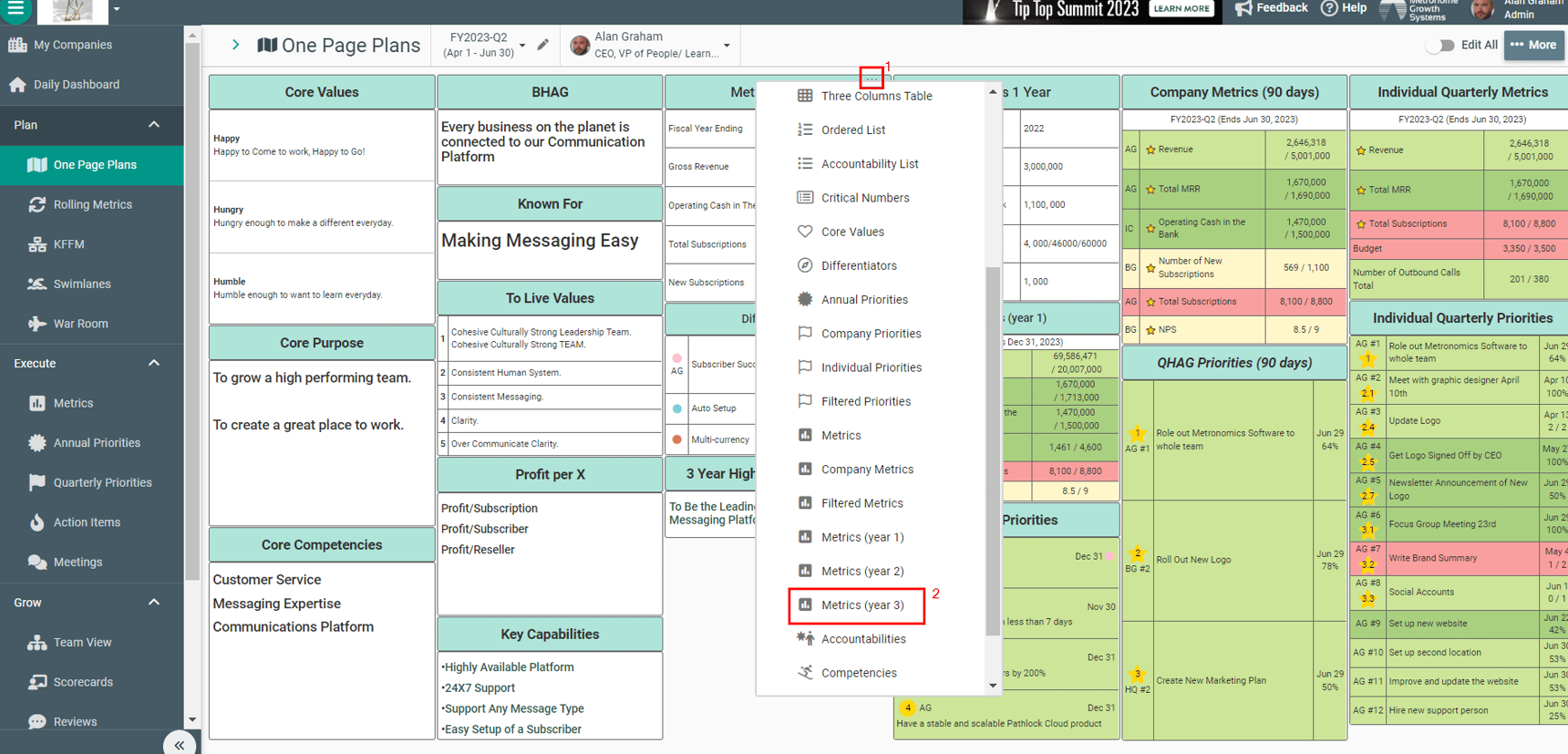 How do I add my 1-year and 3-year targets to my One Page Plan?