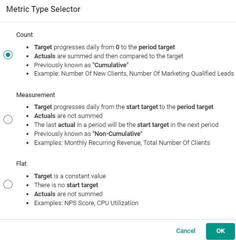 What are the 3 types of Metrics I can setup?
