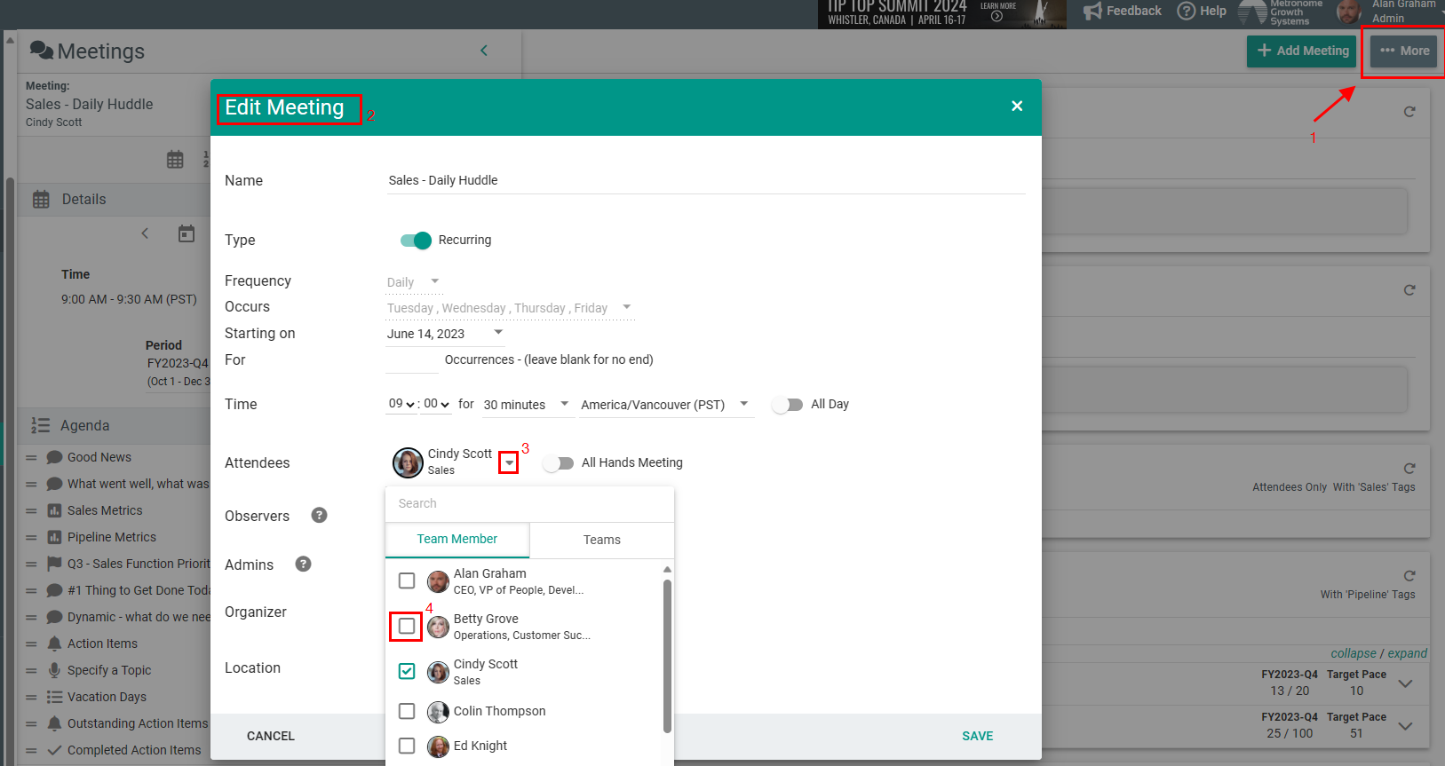 How do I add attendees to an existing Meeting?